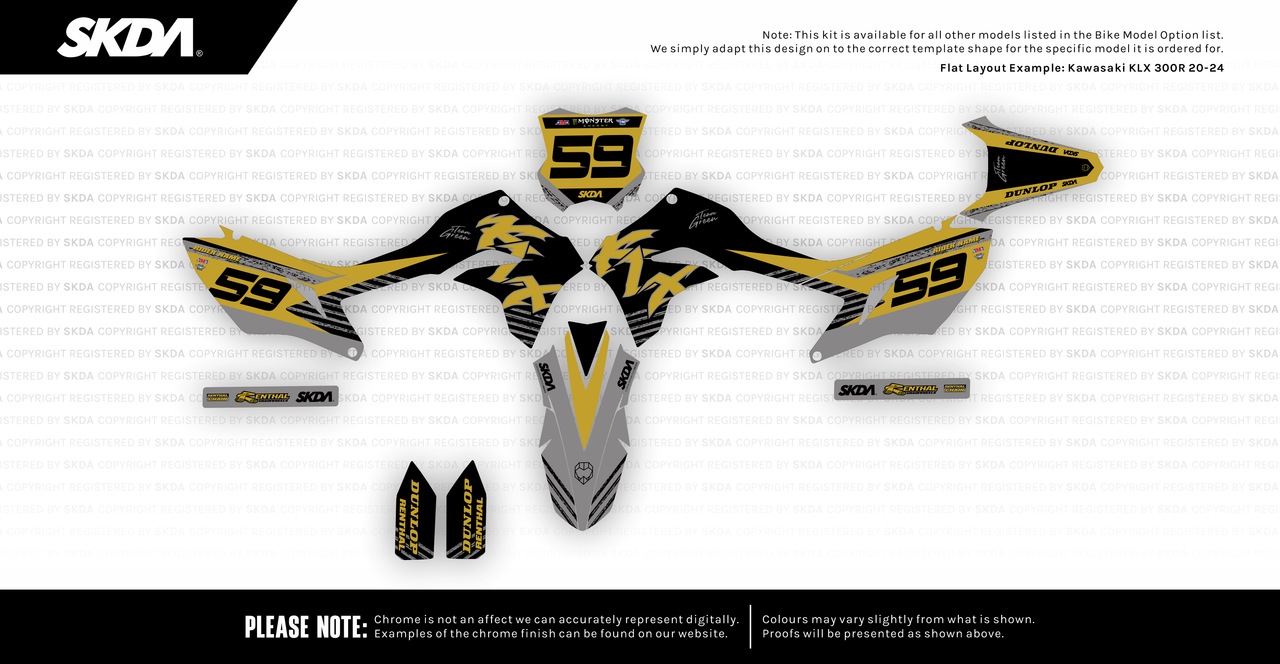BEAST CHROME Gold KLX/KDX Full Graphics Kit | SKDA USA