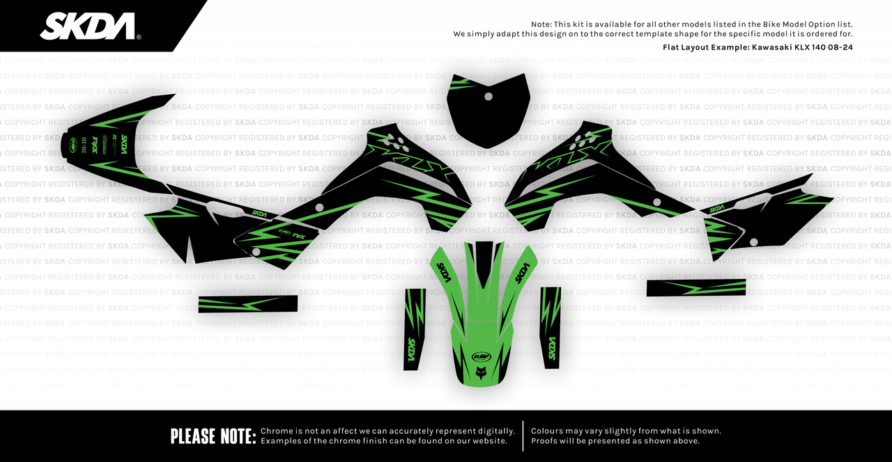 SHOCK V2 CHROME Green KLX/KDX Full Graphics Kit | SKDA USA
