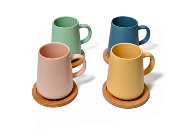 Matte Colour 320ml Coffee and Tea Mug With Coasters - Set of 4 - Classica