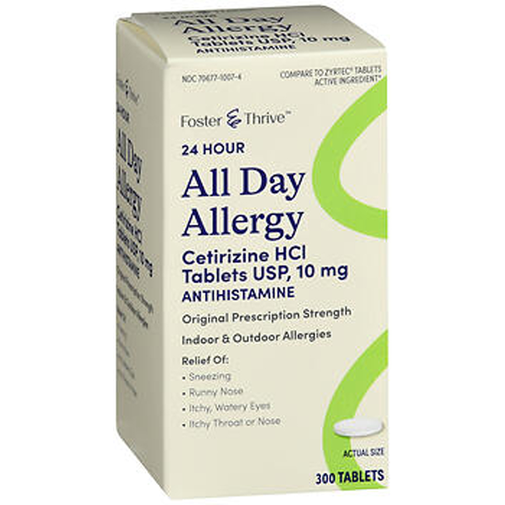 Foster & Thrive 24 Hour All Day Allergy Cetirizine HCl 10 mg Tablets ...