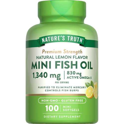 Nature's Truth Vitamins Mini Fish Oil 1300 mg Premium Strength Natural ...