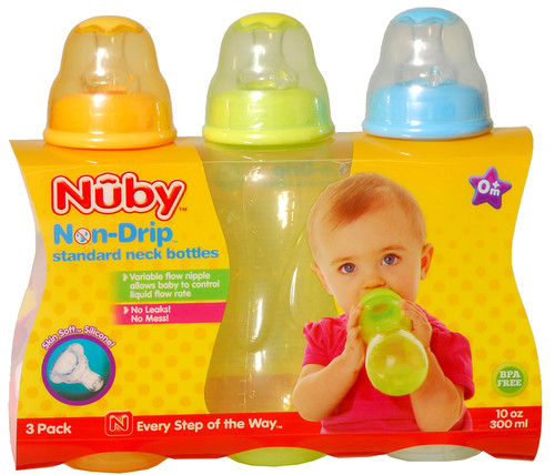 Nuby Bottles With Non-Drip Nipples 3 pk - 10 oz, Asst | Thrifty White ...