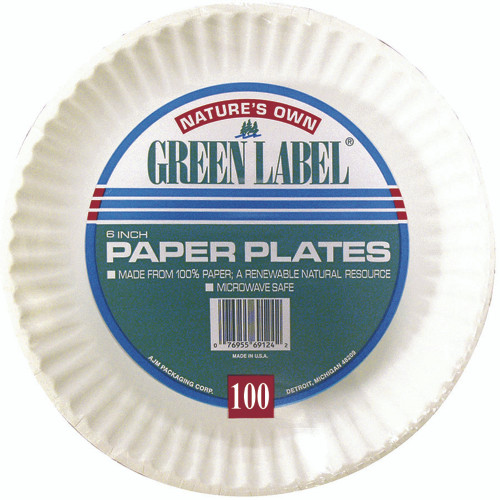 Green Label Paper Plate, 6" White, 100 ct | Thrifty White Health Essentials