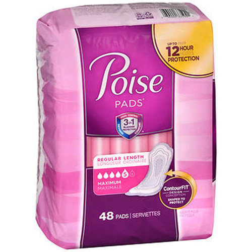 Poise Pads Regular Length Maximum Absorbency - 2 Packs of 48 - Thrifty ...