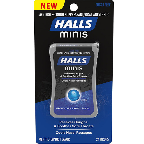 Halls Mini Menthol Cough Suppressant/Oral Anesthetic Drops Sugar Free ...