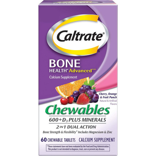 Caltrate Chewables 600 + D3 Plus Minerals Supplement, Cherry, Orange ...