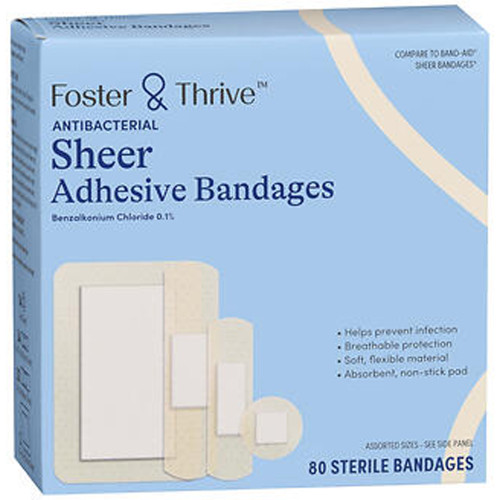 Foster & Thrive Antibacterial Sheer Adhesive Bandages Benzalkonium ...