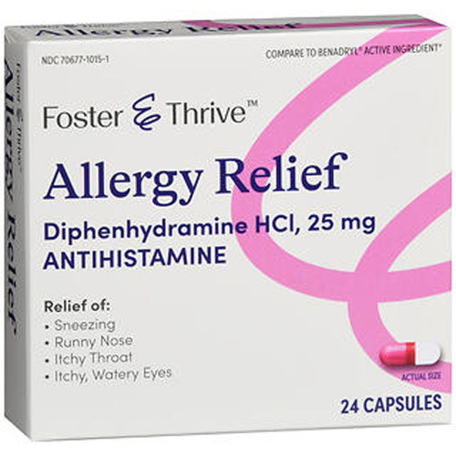 Foster & Thrive Allergy Relief Diphenhydramine HCl 25 mg Capsules - 24 ...