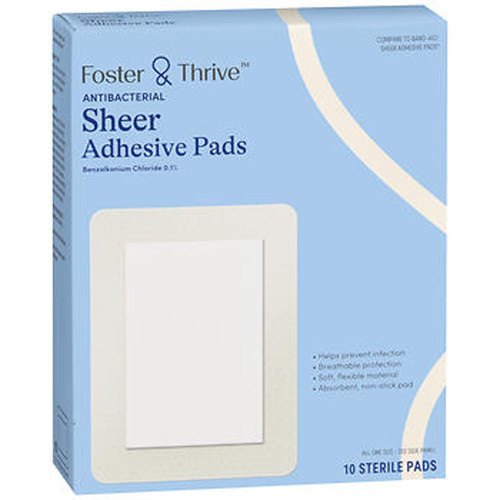 Foster & Thrive Antibacterial Sheer Adhesive Pads Benzalkonium Chloride ...