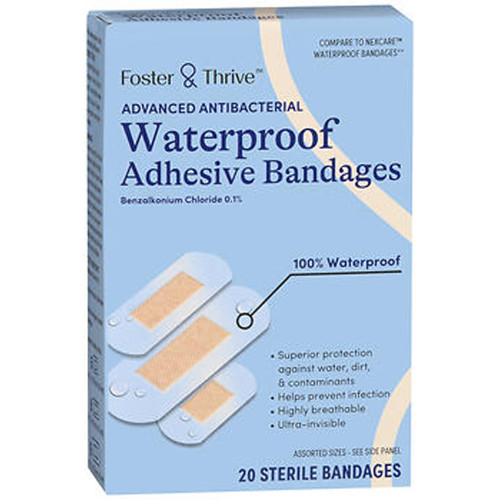 Foster & Thrive Advanced Antibacterial Waterproof Adhesive Bandages ...