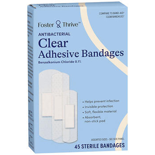 Foster & Thrive Antibacterial Clear Adhesive Bandages Benzalkonium ...