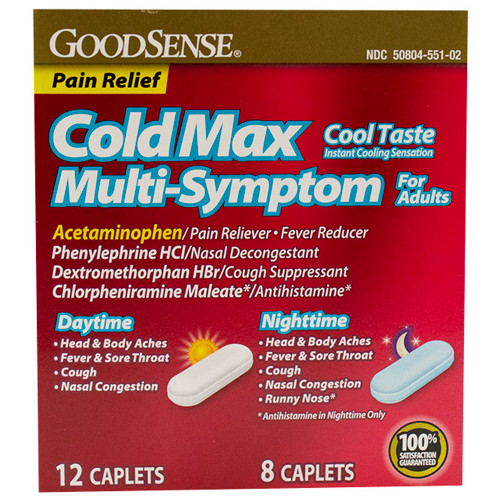 Good Sense Cold Max Multi Symptom + Pain Caplets, Cool Taste - 20 ct ...