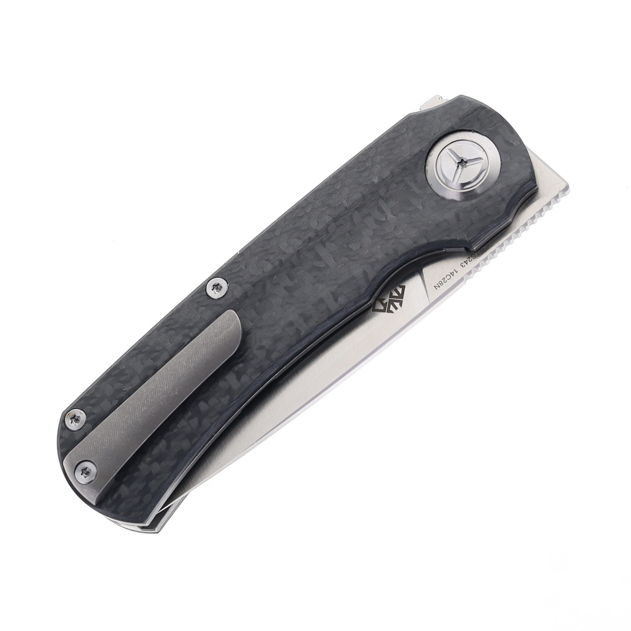 Two Sun Folding Knife Black Titanium Carbon Fiber Handle 14C28N Plain ...