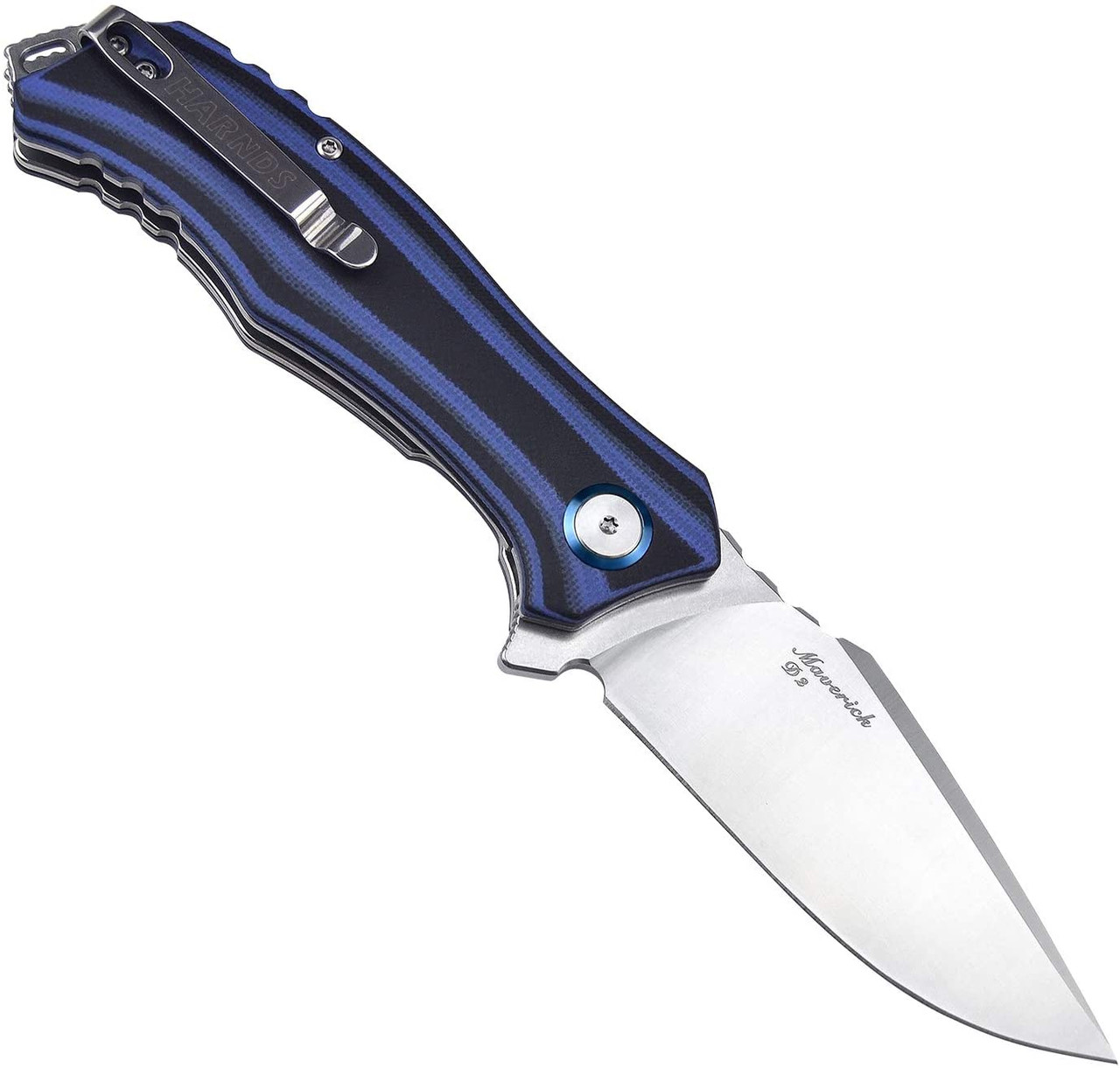 Harnds Maverick Folding Knife Blue/Black G10 Handle D2 Plain Edge ...