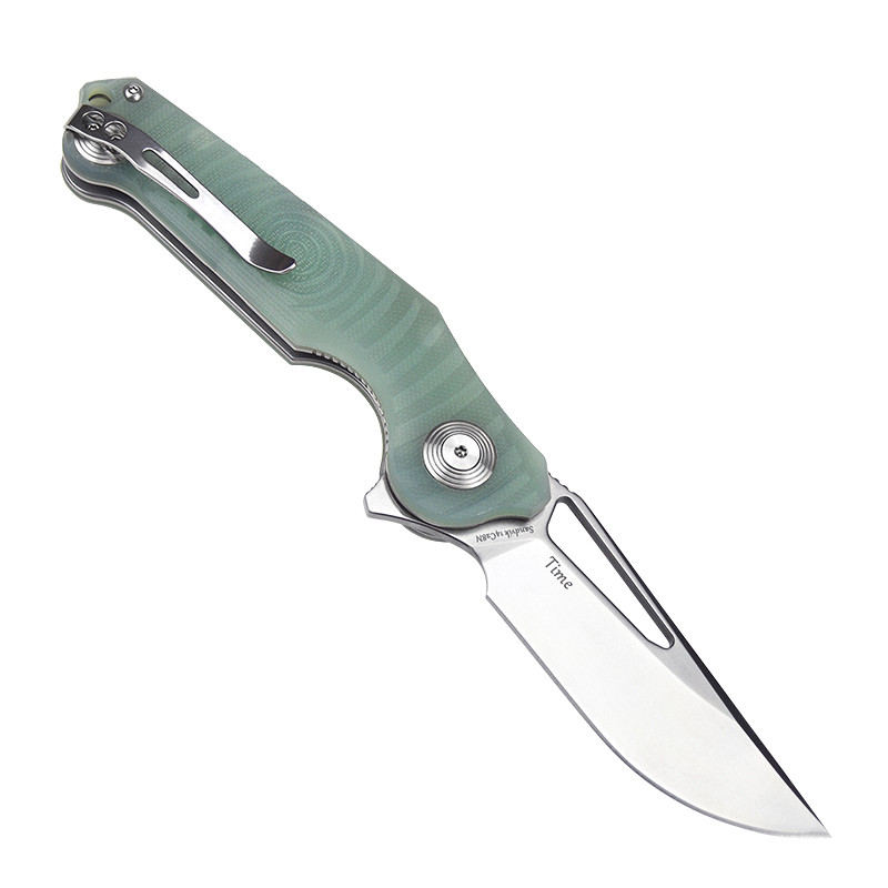 Harnds Time Folding Knife Cyan G10 Handle Sandvik Plain Edge Satin ...