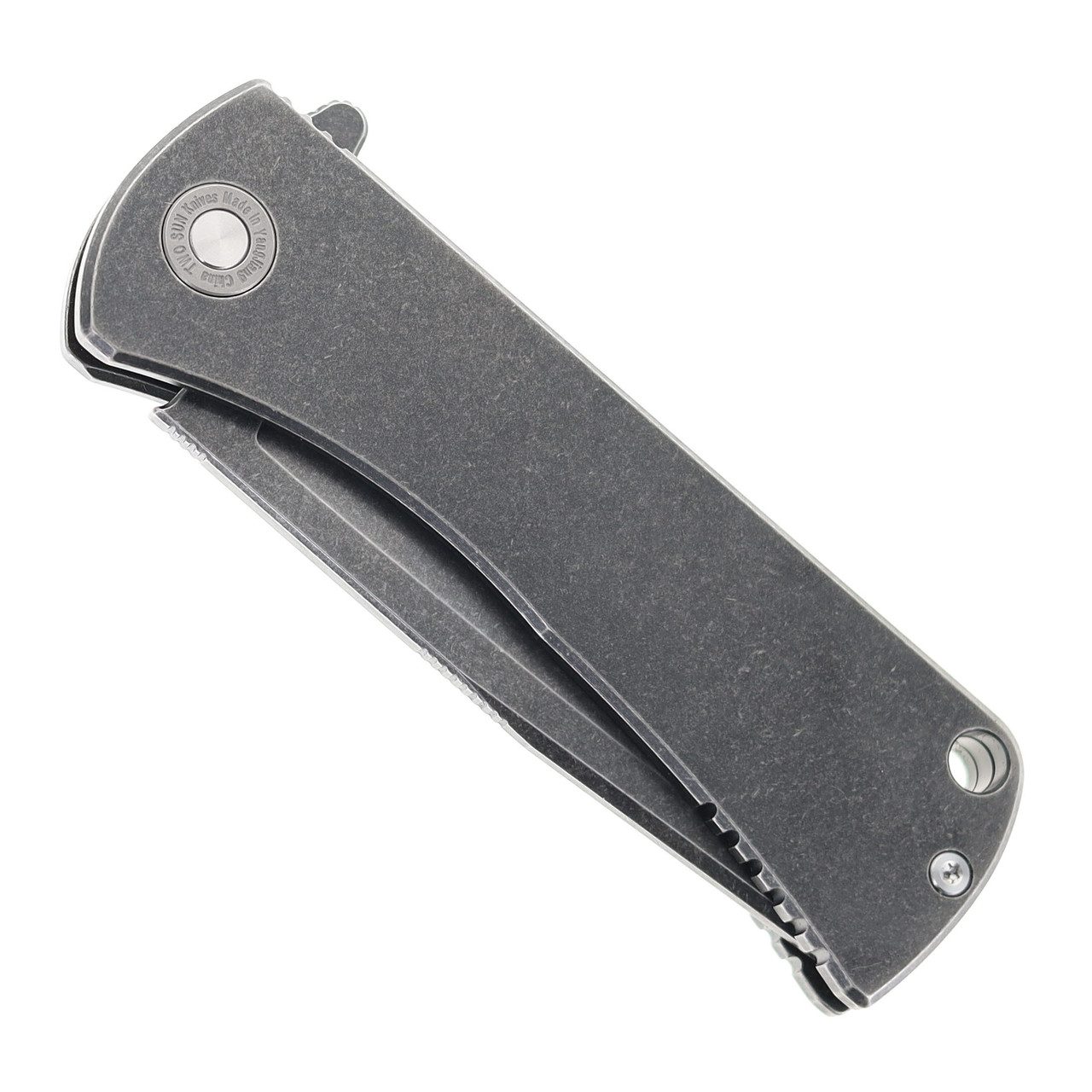 Two Sun Folding Knife Black Titanium Handle D2 Plain Edge TS390
