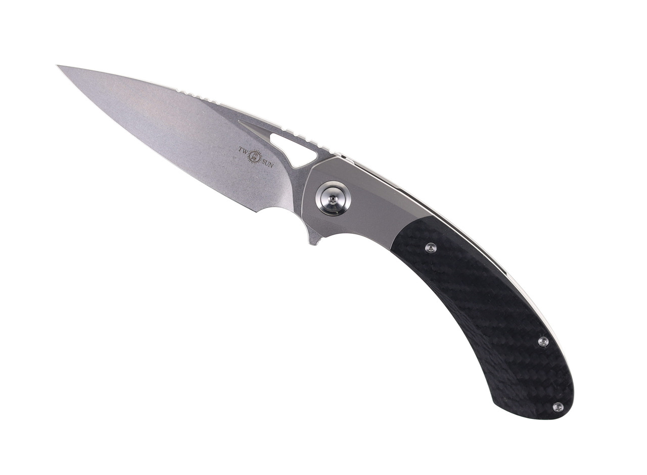 Two Sun Folding Knife Carbon Fiber/Titanium Handle 14C28N Plain Edge ...