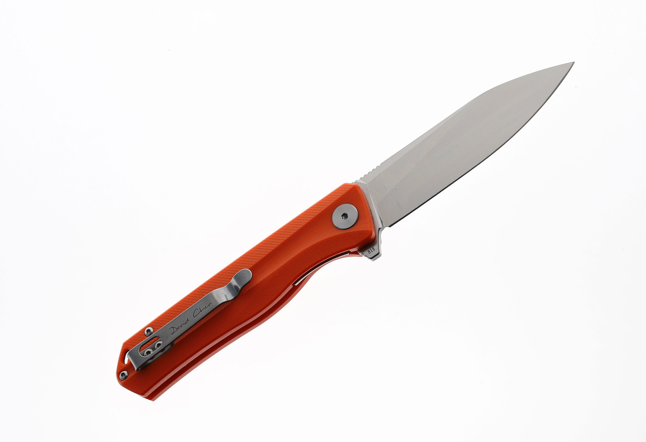 Petrified Fish Folding Knife Orange G10 Handle D2 Plain Edge Satin ...