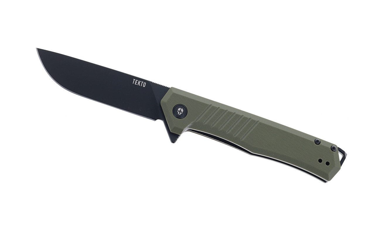 Tekto F1 Alpha Folding Knife Green G10/Carbon Fiber Handle D2 Plain ...