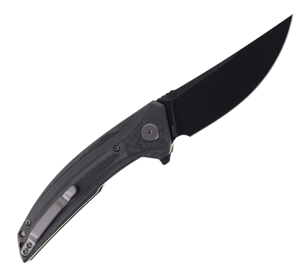 Petrified Fish Folding Knife Carbon Fiber Handle K110 Plain Edge Black ...