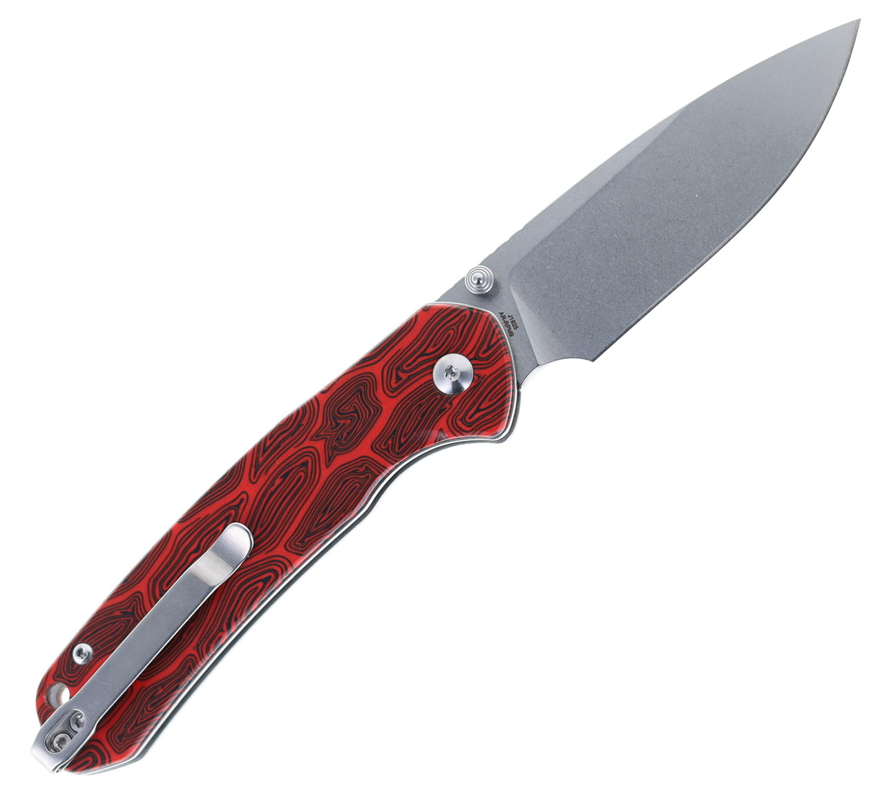 WMK Exclusive CJRB Pyrite Folding Knife Black & Red Gmascus G10 Handle AR-RPM9 Drop Point Plain ...