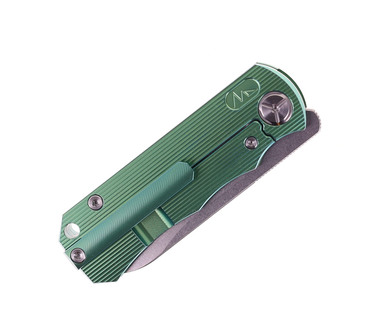 Two Sun Folding Knife Green Titanium Handle D2 Plain Edge TS349-TI-D2-GRN