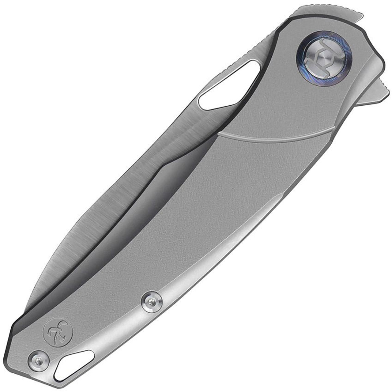 Kunwu Zen Framelock Folding Knife Gray Titanium Handle Elmax Plain Edge