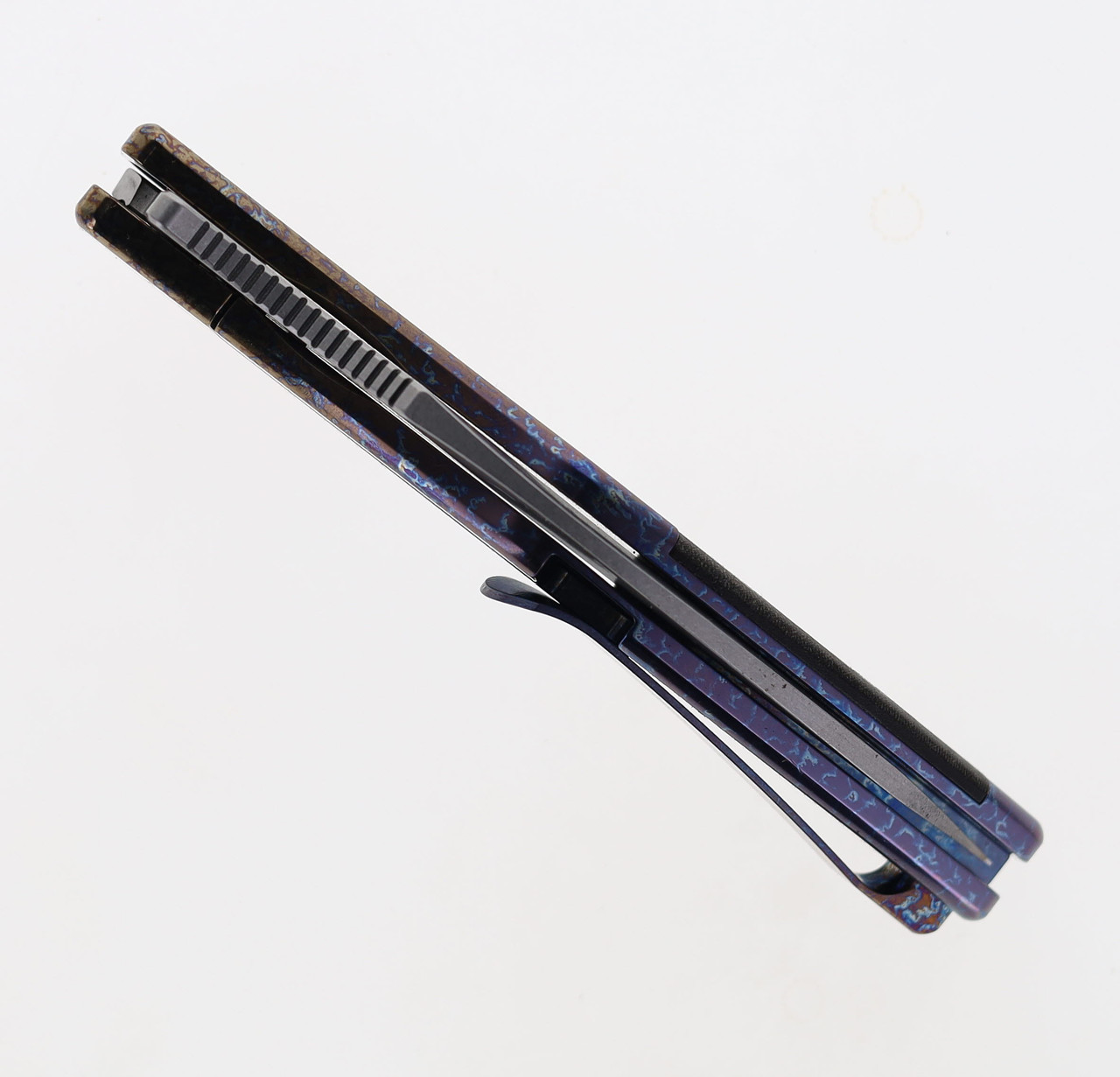 Two Sun Folding Knife Titanium/Linen Micarta Handle D2 Clip Point Plain ...