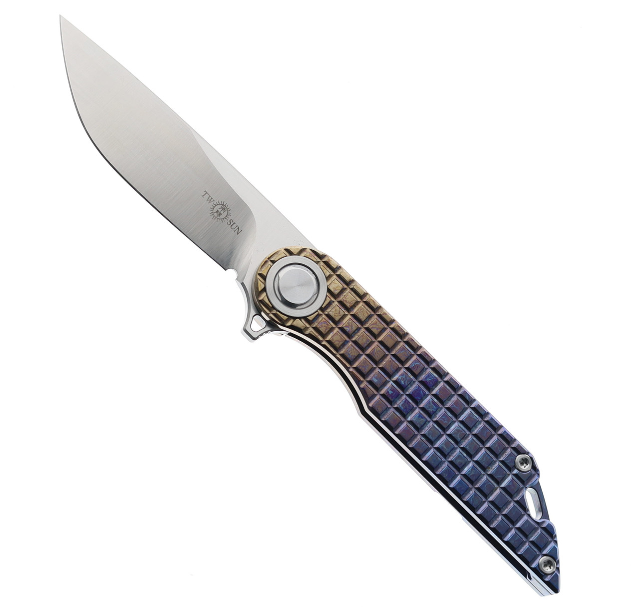 Two Sun Flipper Folding Knife Color Titanium Handle M390 Plain Edge ...