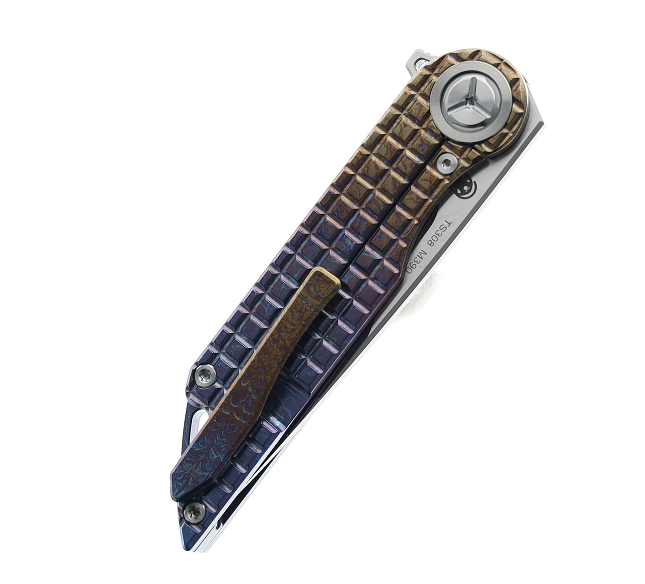 Two Sun Flipper Folding Knife Color Titanium Handle M390 Plain Edge ...