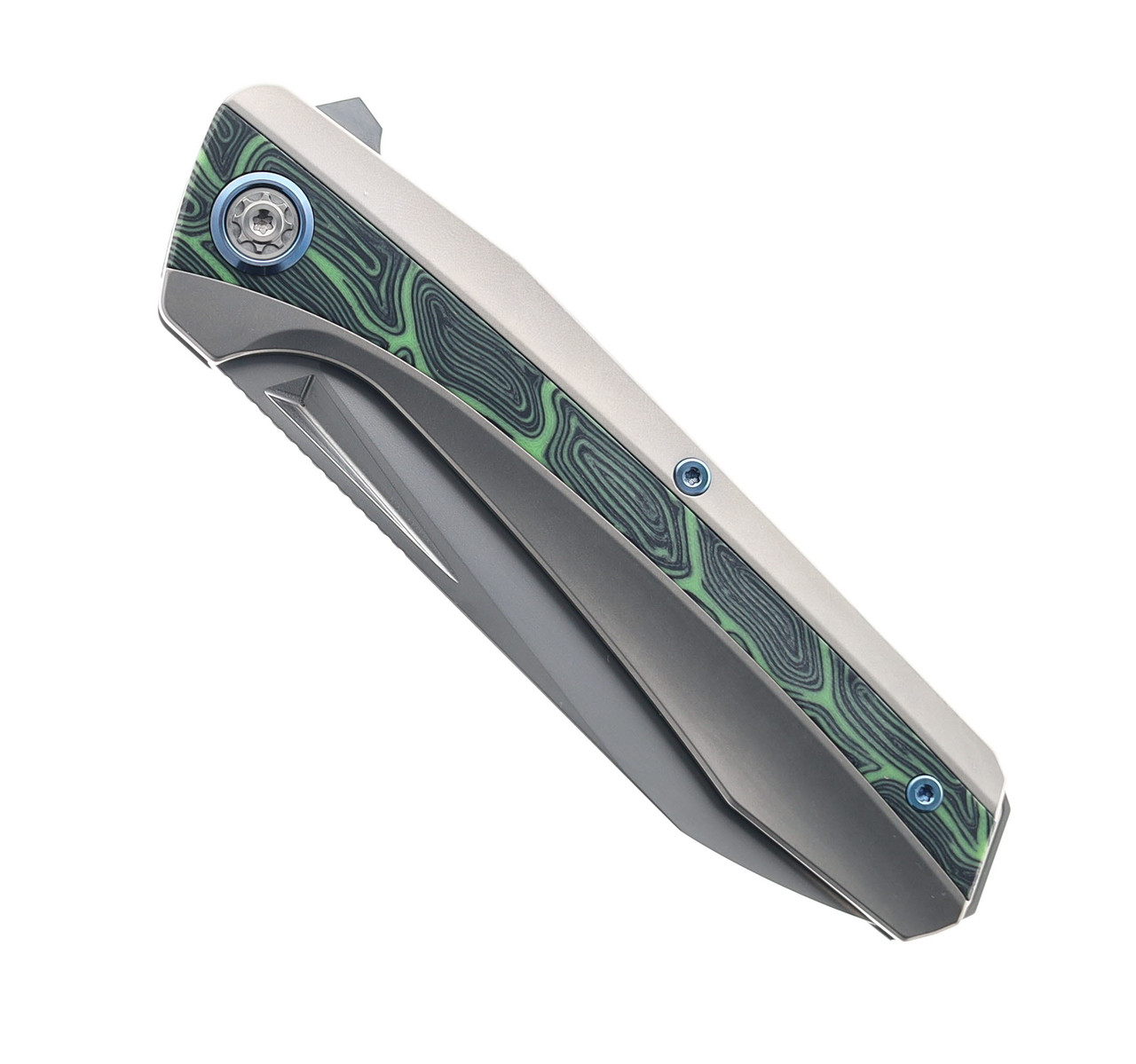 Ketuo Telson Flipper Folding Knife Titanium/Green G10-Damascus Handle ...