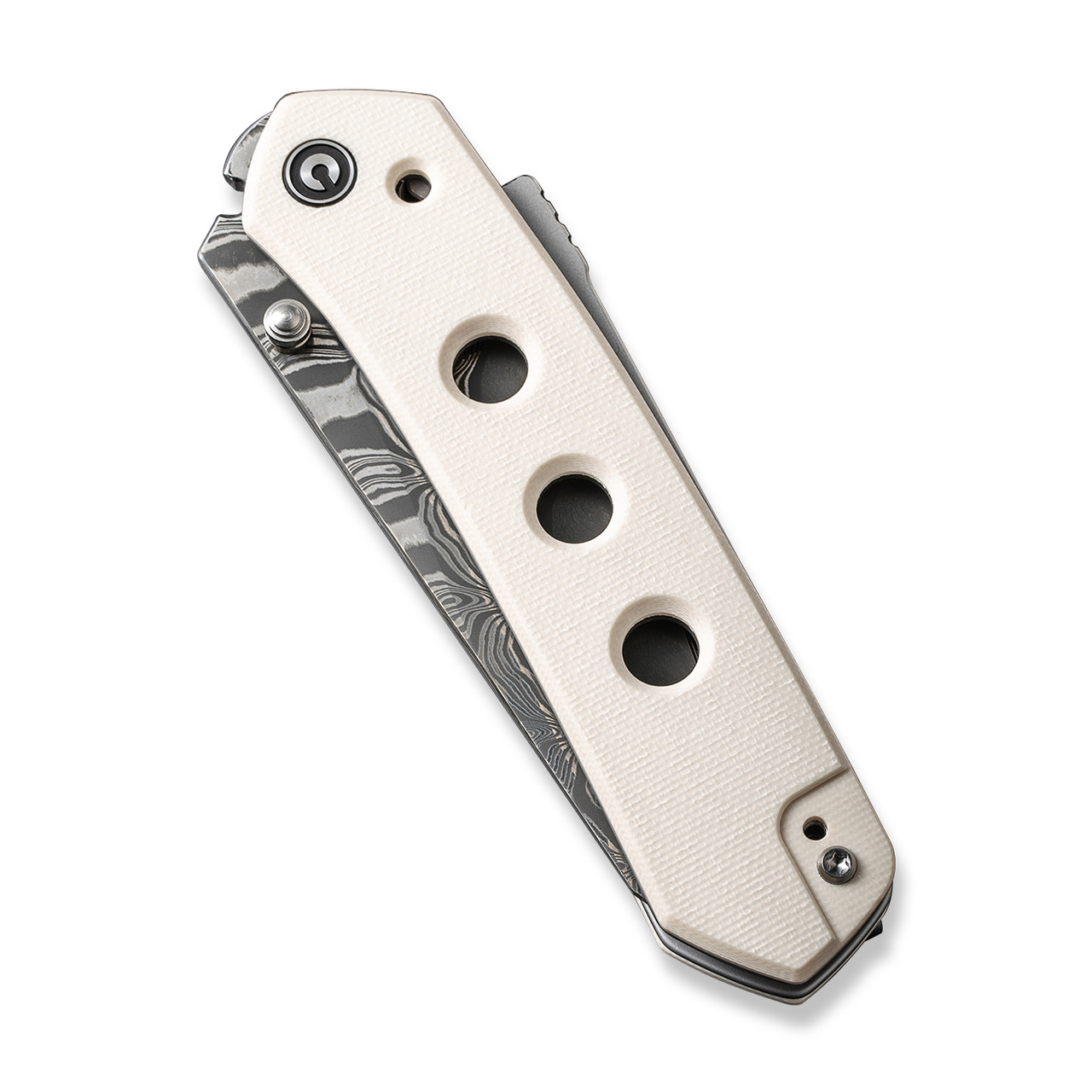 Civivi Vision FG Folding Knife White G10 Handle Damascus Reverse Tanto ...