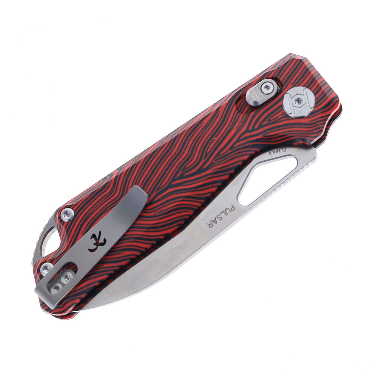 Kunwu Knives Pulsar Pocket Knife Xt Lock Red Gmascus Handle Elmax Blade