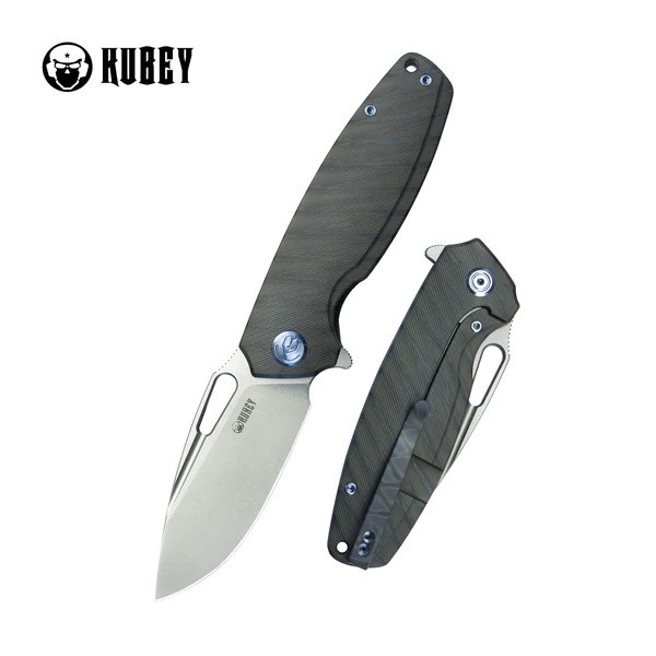 Kubey Tityus Folding Knife Tiger Stripe Titanium Handle 14c28n Steel KB360E