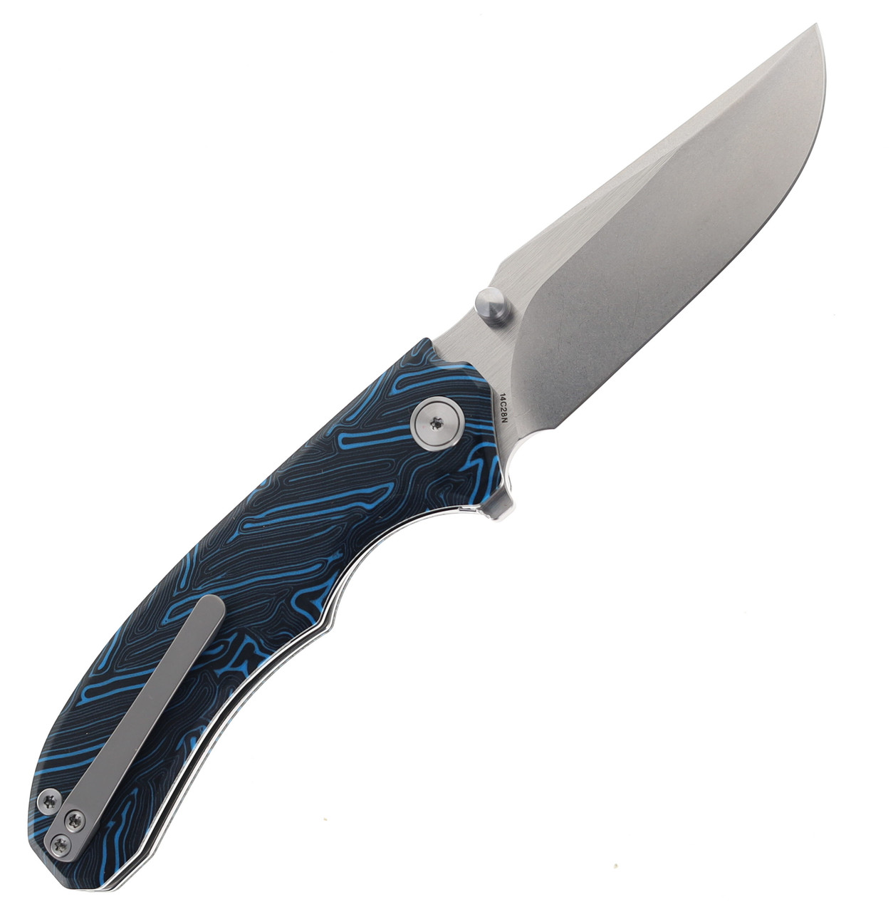 Miguron Centurion Folding Knife Blue Gmascus Handle 14C28N Plain Edge ...