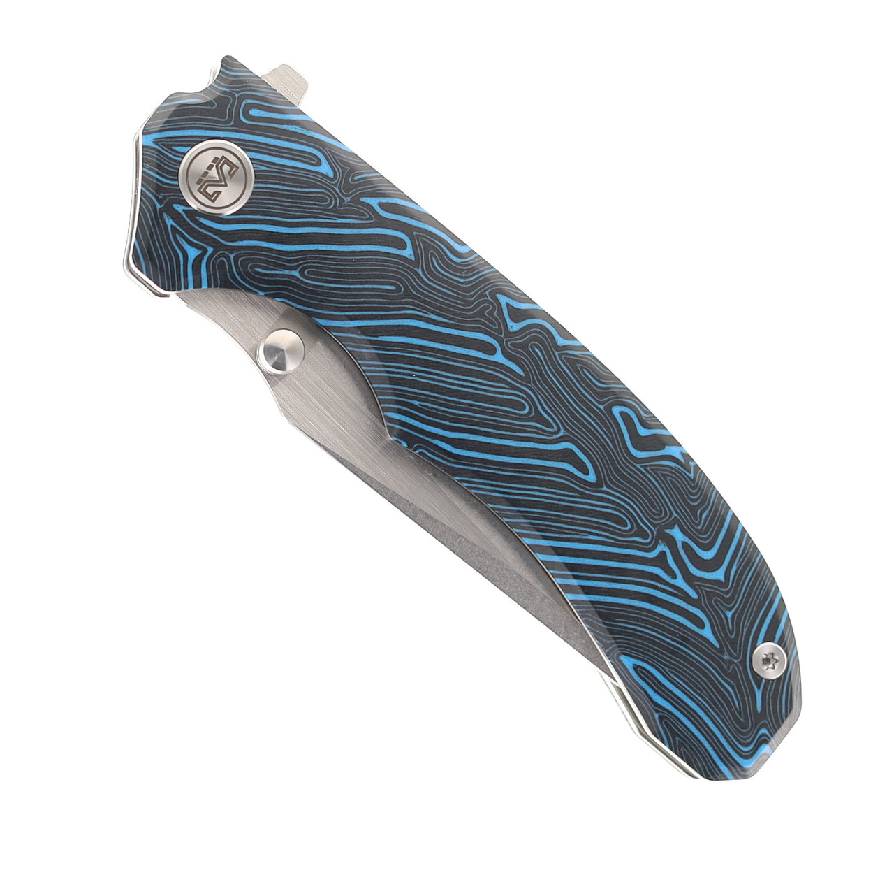 Miguron Centurion Folding Knife Blue Gmascus Handle 14C28N Plain Edge ...