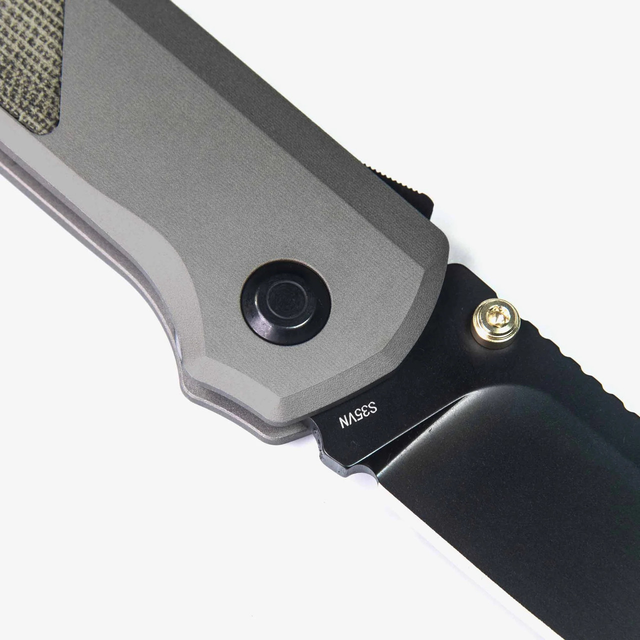 Flytanium Arcade Folding Knife Gunmetal Micarta Handle S35VN Drop Point ...