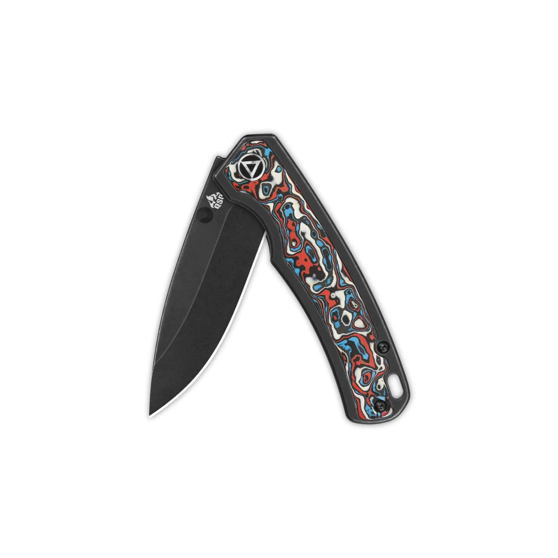 QSP Puffin Frame Lock Folding Knife Titanium/Red/White/Blue Carbon ...