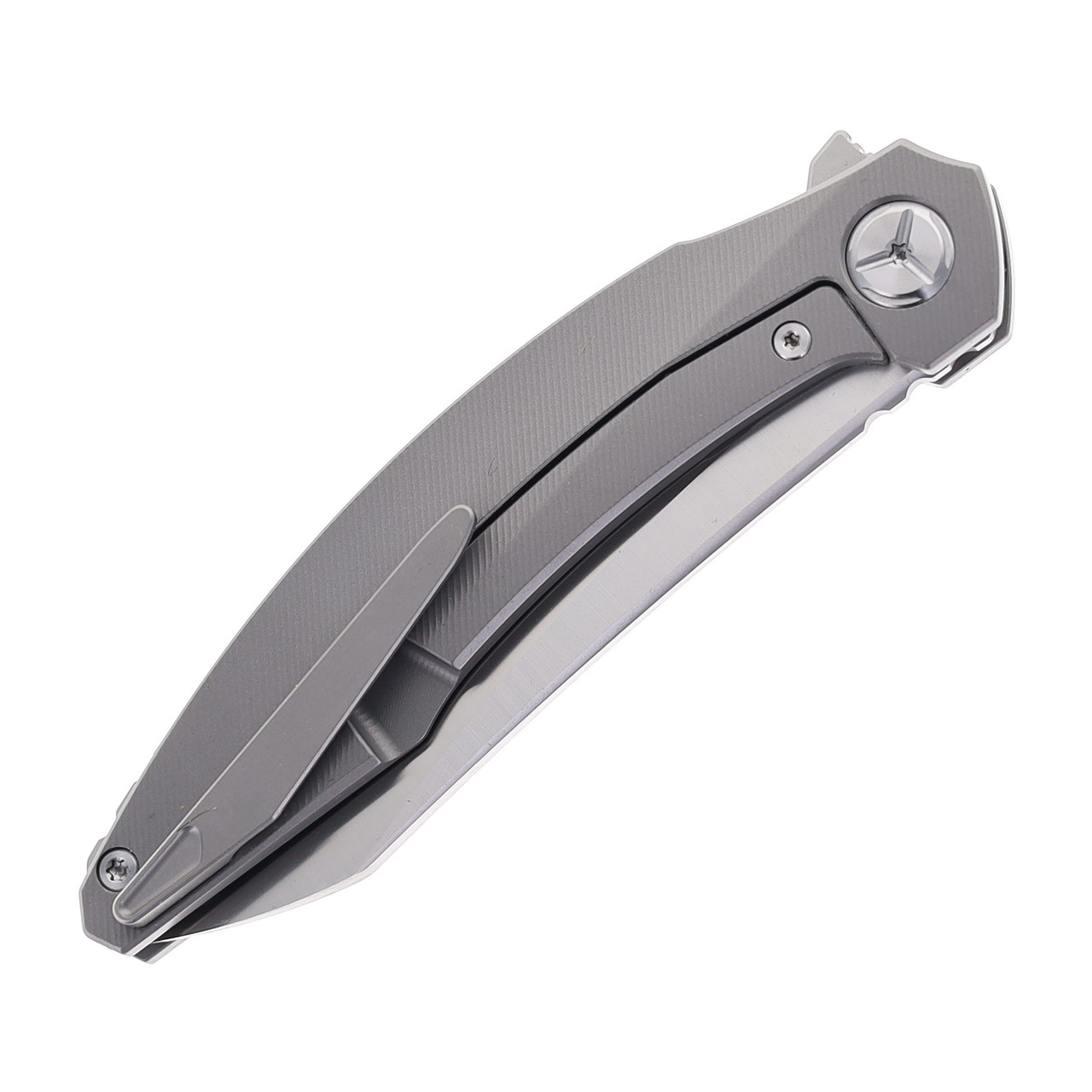 Two Sun Folding Knife Gray Titanium Handle M390 Plain Edge TS51-M390