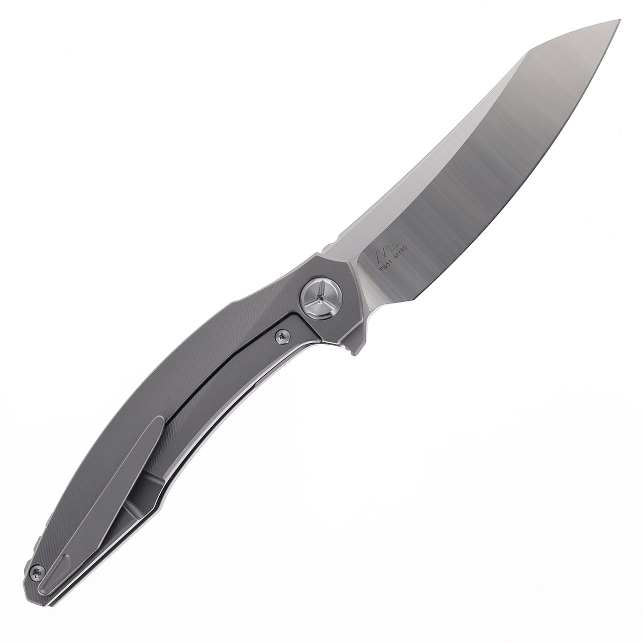 Two Sun Folding Knife Gray Titanium Handle M390 Plain Edge TS51-M390