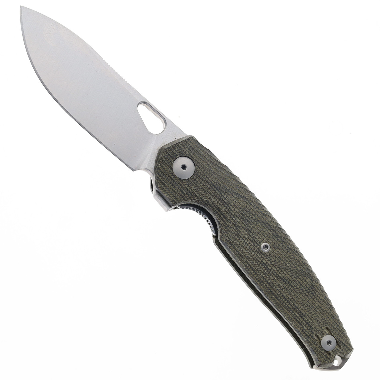 Giant Mouse Jagt Pocket Knife Magnacut Steel Blade Green Canvas Handle
