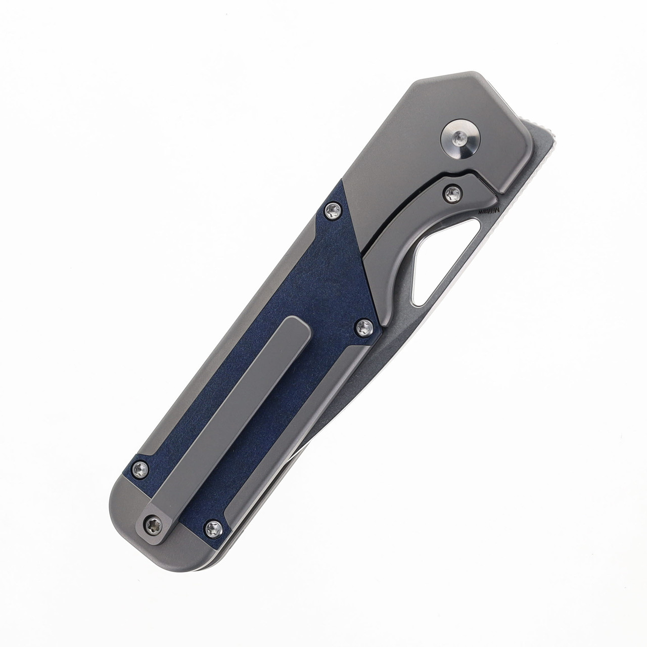 WMK Exclusive Kizer Militaw Knife – Ti & Blue Richlite, 154CM Steel