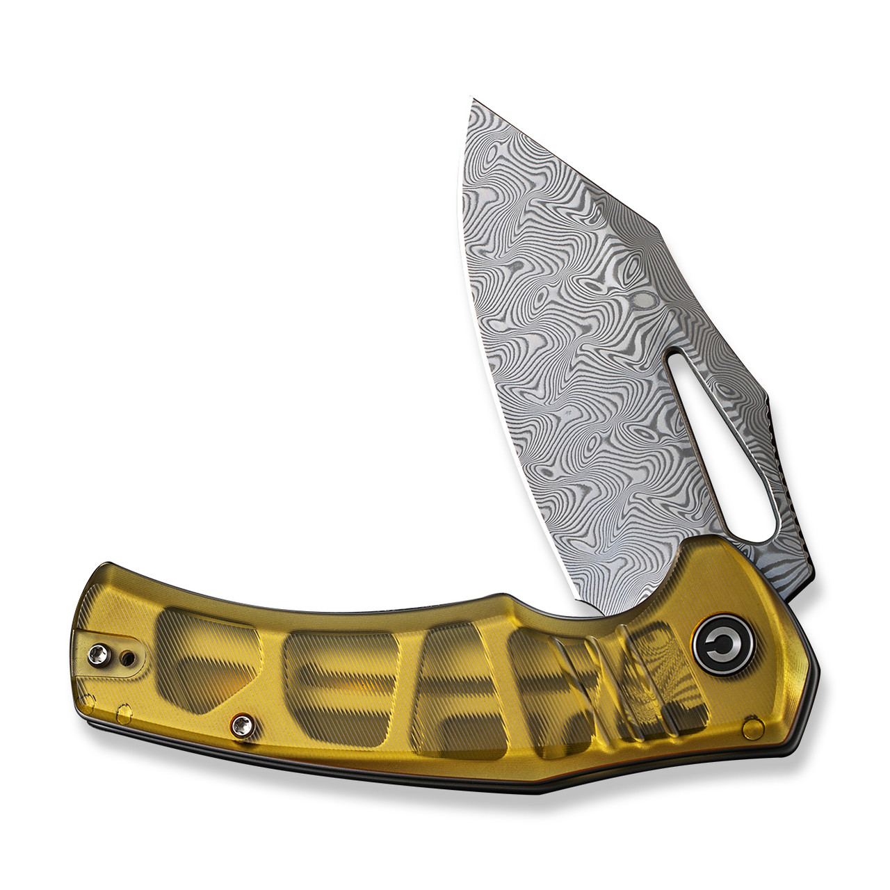 Civivi BullTusk Folding Knife Polished Ultem Handle Damascus Clip Point ...