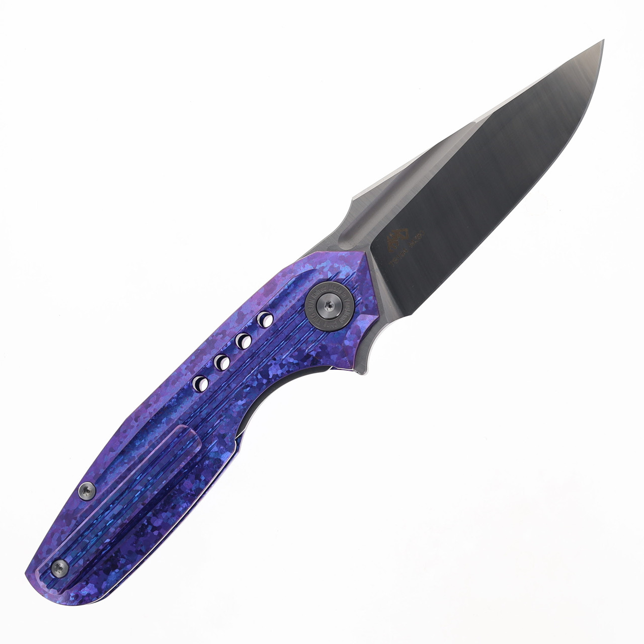 Two Sun Folding Knife Blue Crystallized Titanium Handle M390 Plain Edge ...