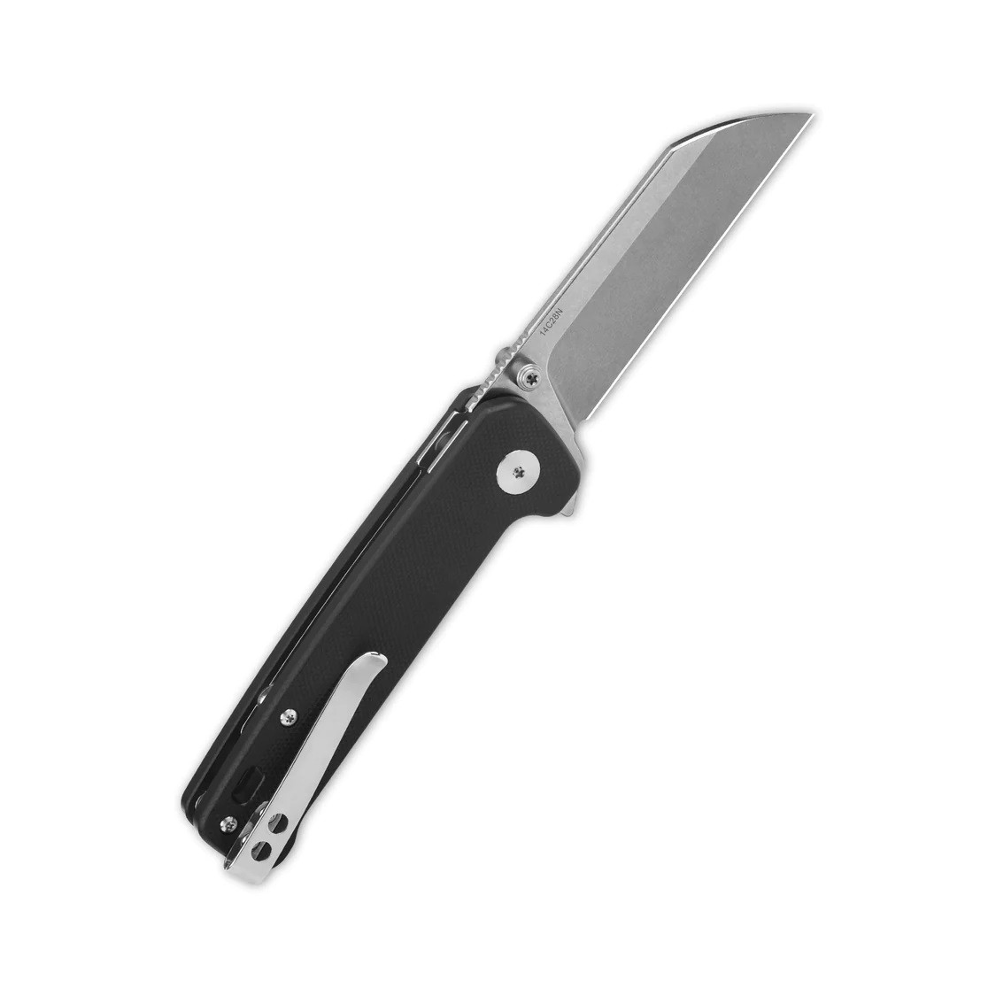 QSP Penguin Button Lock Folding Knife Black G10 Handle 14C28N Plain ...