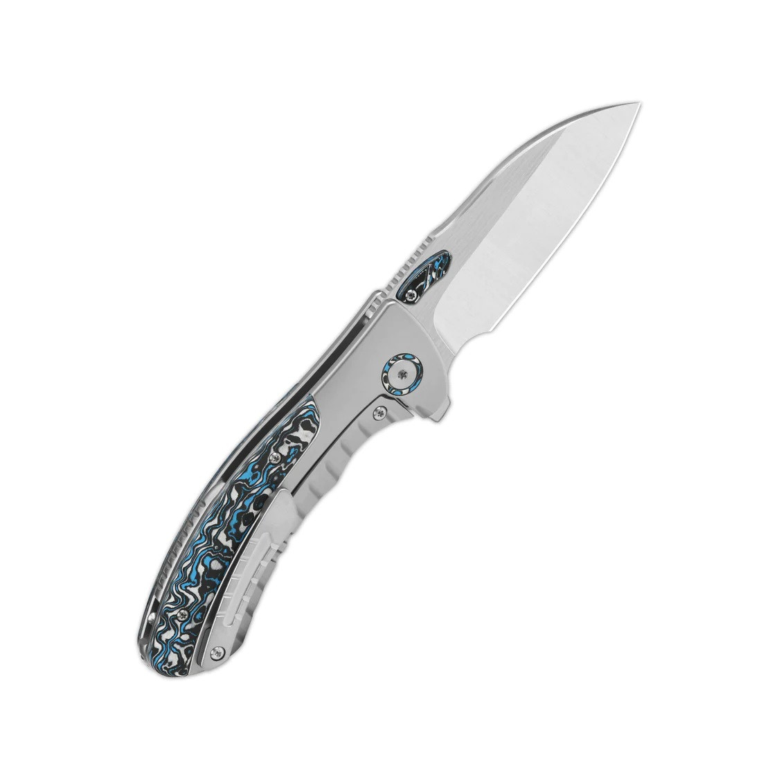QSP Capybara Frame Lock Folding Knife Titanium Blue/White Carbon Fiber ...