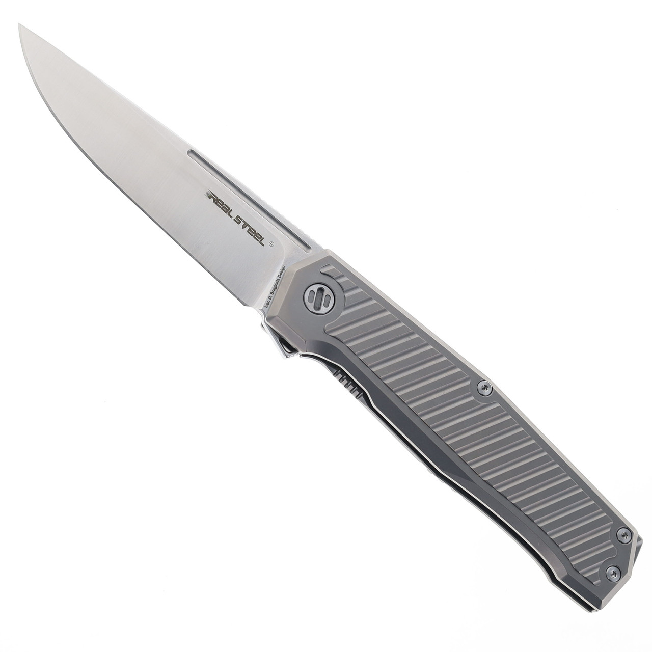 Real Steel Rokot Premium Folding Knife Gray Titanium Handle S35VN Plain ...