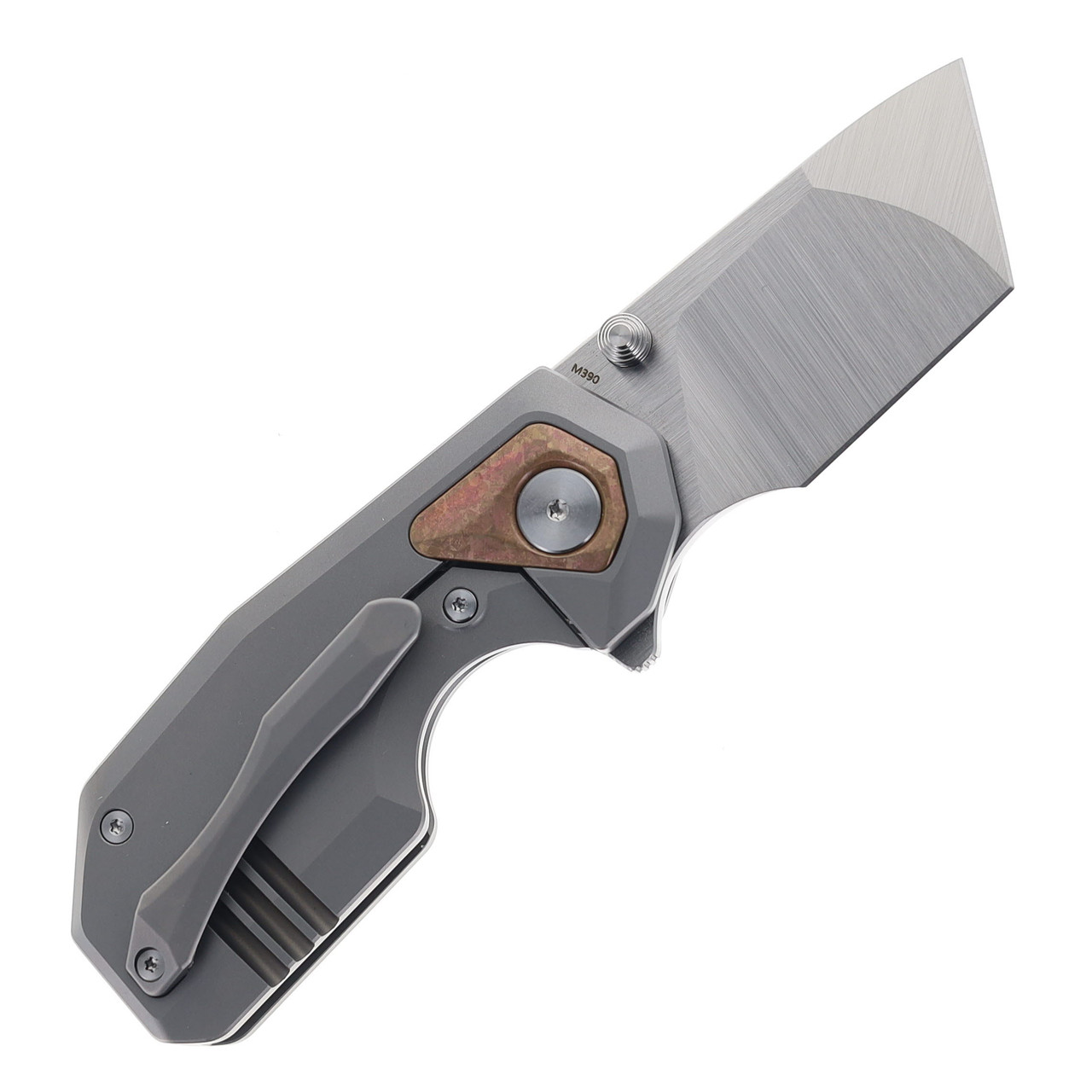 Bade Modern Designs Titan Folding Knife Titanium Handle Bronze Timascus Inlay M390 Steel