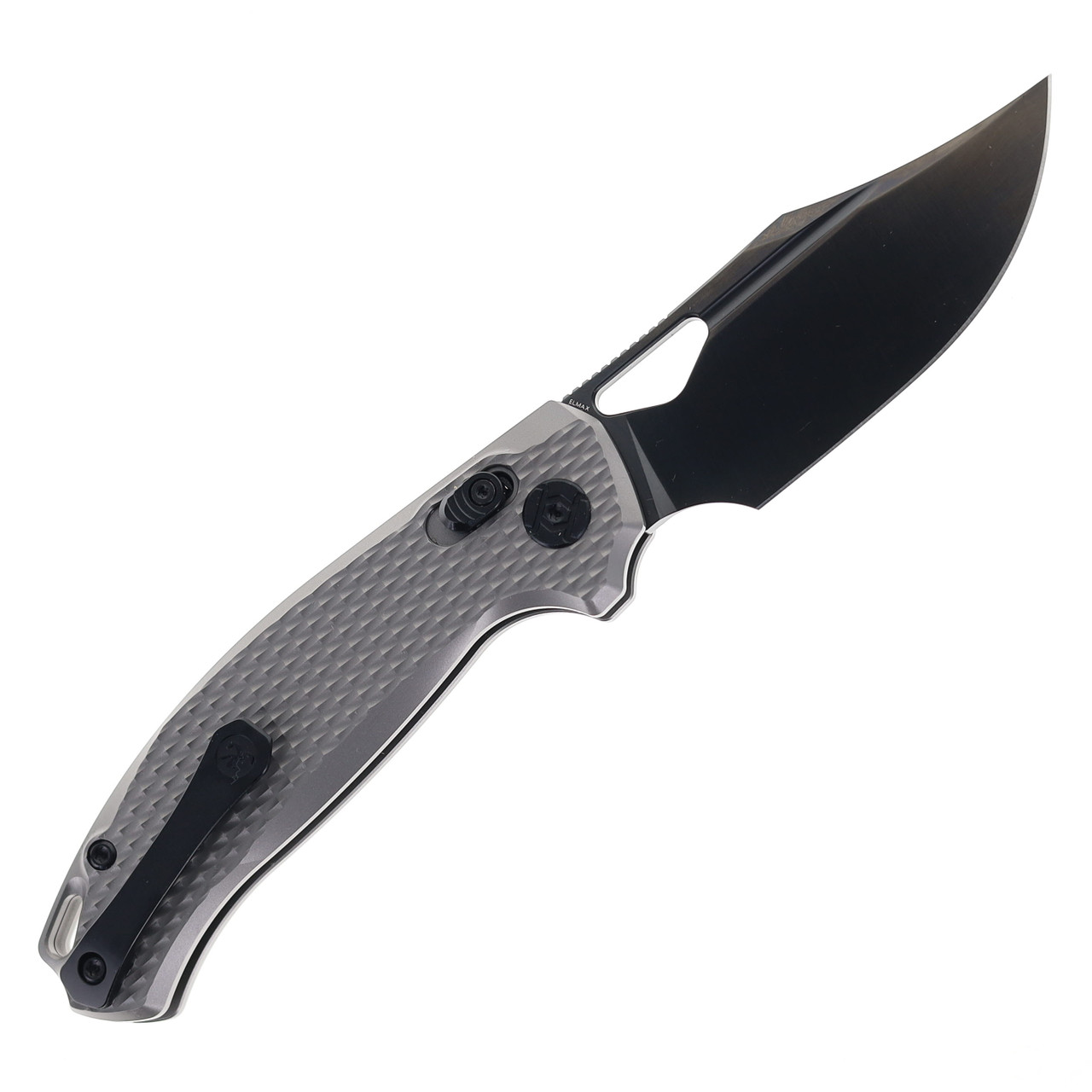 Kunwu Django Folding Knife Bead Blast Gray Titanium Handle Elmax Plain