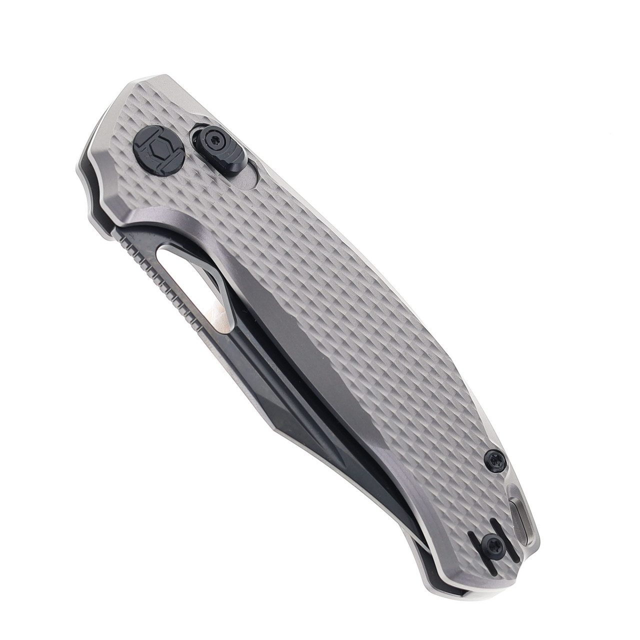 Kunwu Django Folding Knife Bead Blast Gray Titanium Handle Elmax Plain